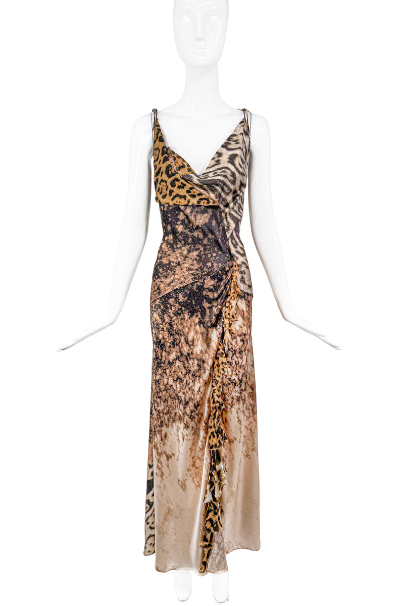 Roberto Cavalli Leopard Silk Ruffle Old Hollywood Slip Dress Gown Reve ...