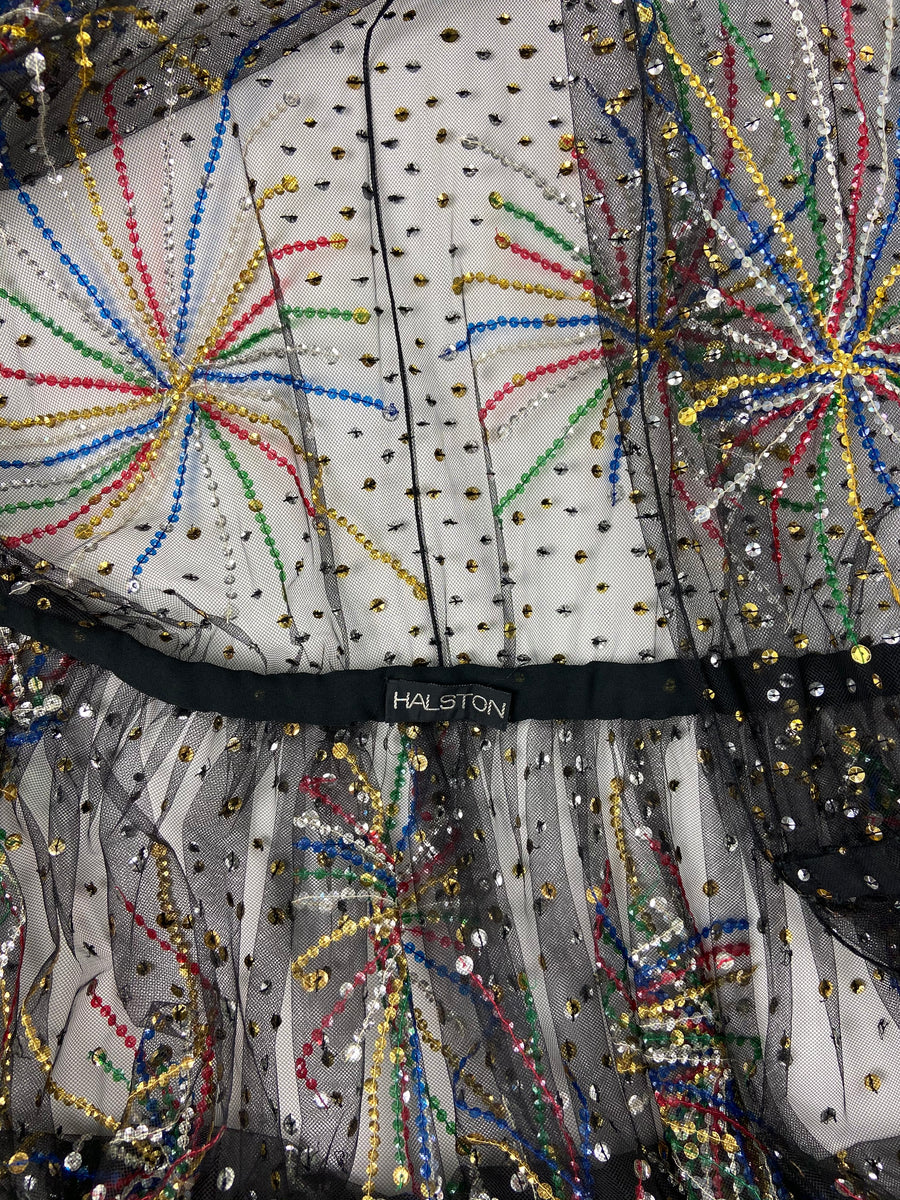 Halston Black Chiffon Beaded "Firework" Dress Gown FW1980 – PauméLosAngeles