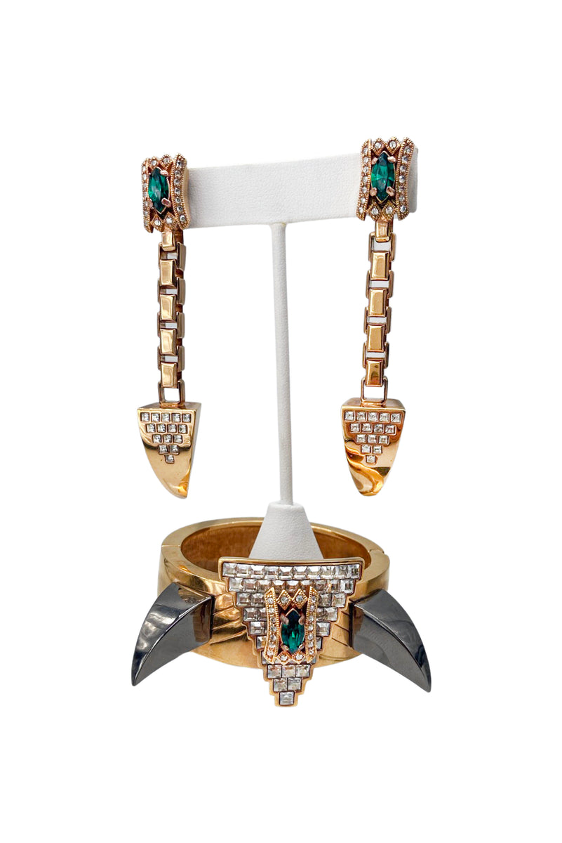 Mawi London Gold Gunmetal Claw Horn Emerald Triangle Bracelet ...